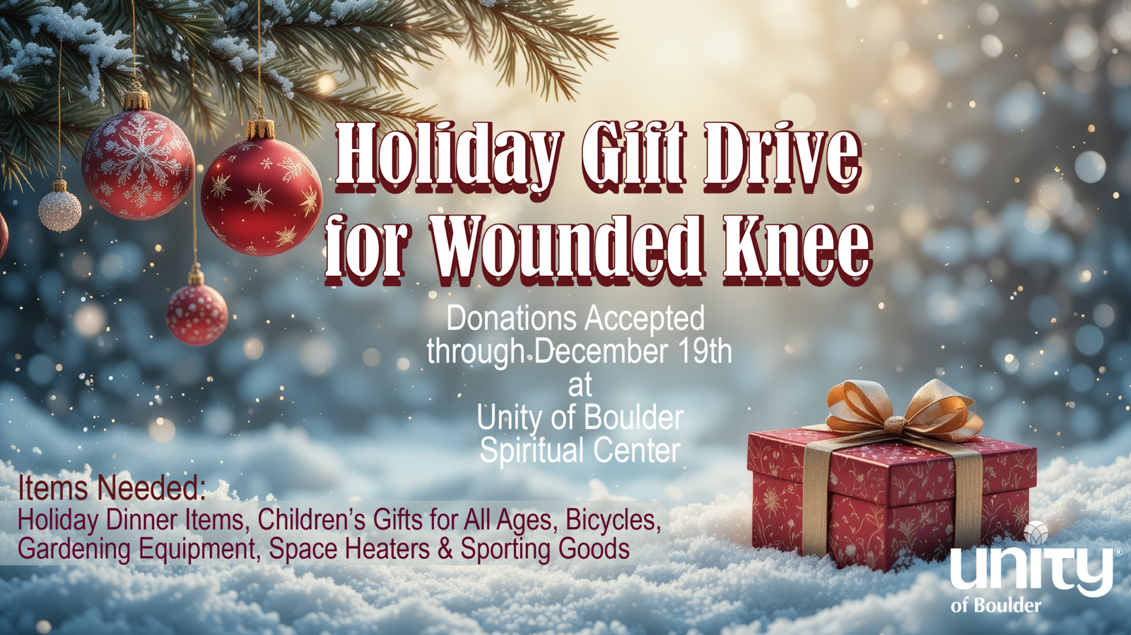 Holiday Gift Drive for Wounded Knee · Unity of Boulder Spiritual Community